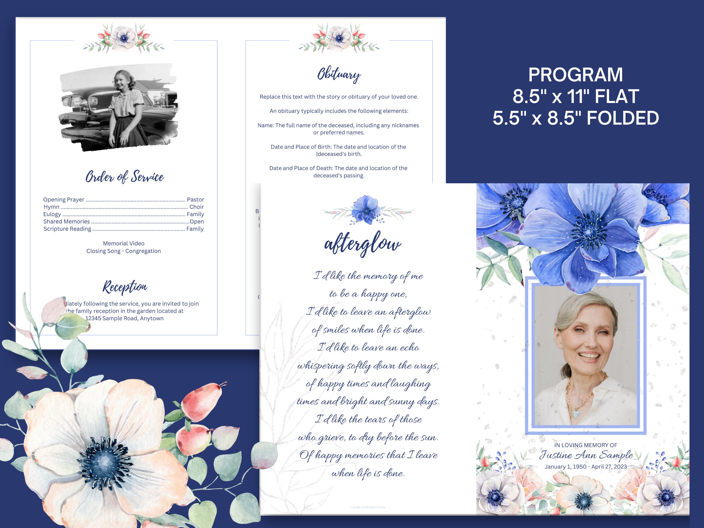 Editable Funeral Prayer Card, Program, Bookmark, Poster, Printable ...