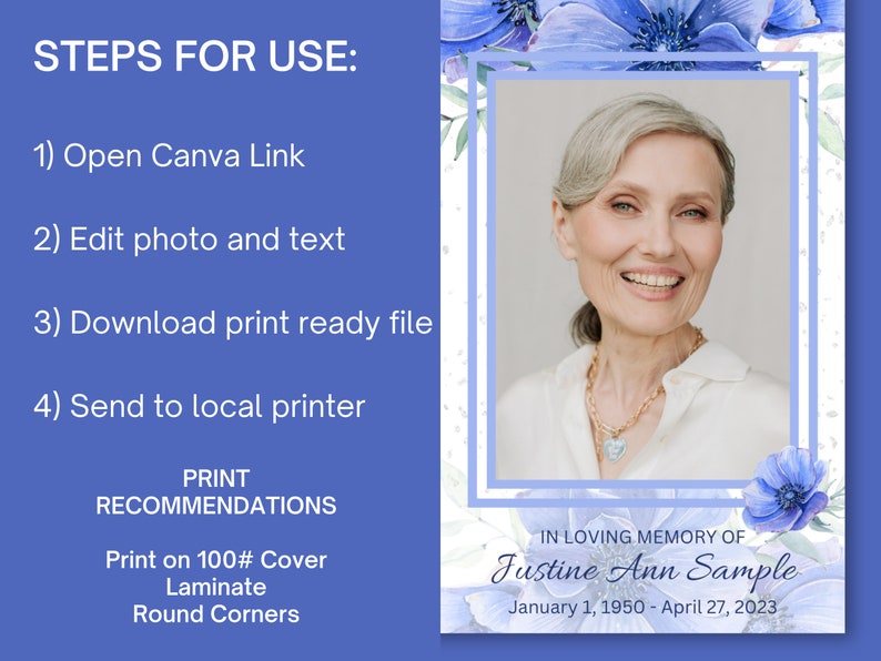 Editable Funeral Prayer Card, Printable Memorial Prayer Card Template ...