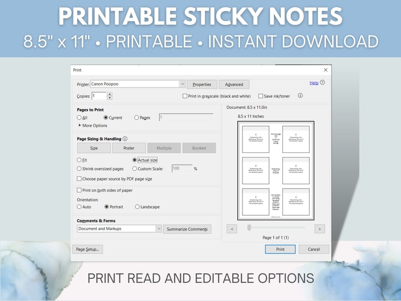 Printable Sticky Notes | Editable Notes | Planner Accessories - Etsy