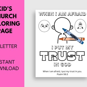 Kids Bible Verse Coloring Page - Trust in God - Psalm 56:3 - Instant ...