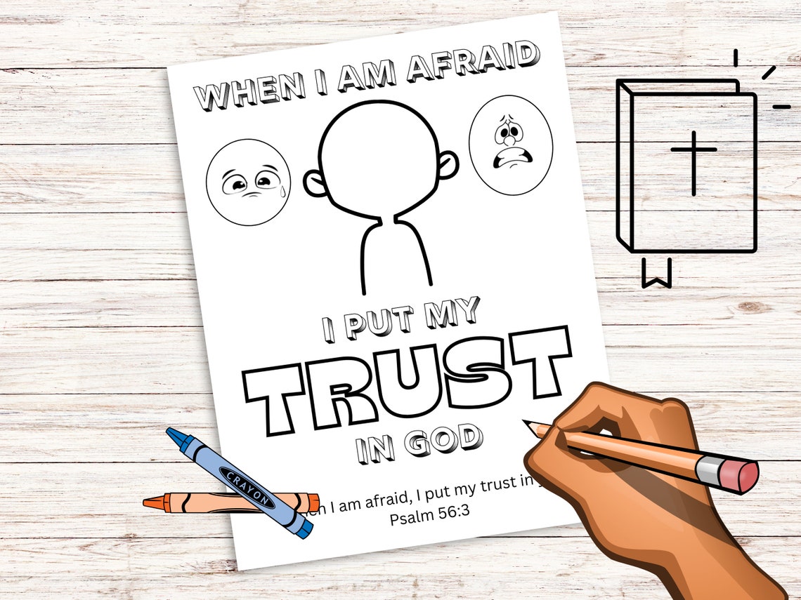 Kids Bible Verse Coloring Page - Trust in God - Psalm 56:3 - Instant ...