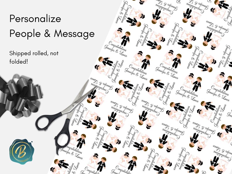 Cartoon Gift Wrap for Bride & Groom – Custom Wedding Wrap Paper ...