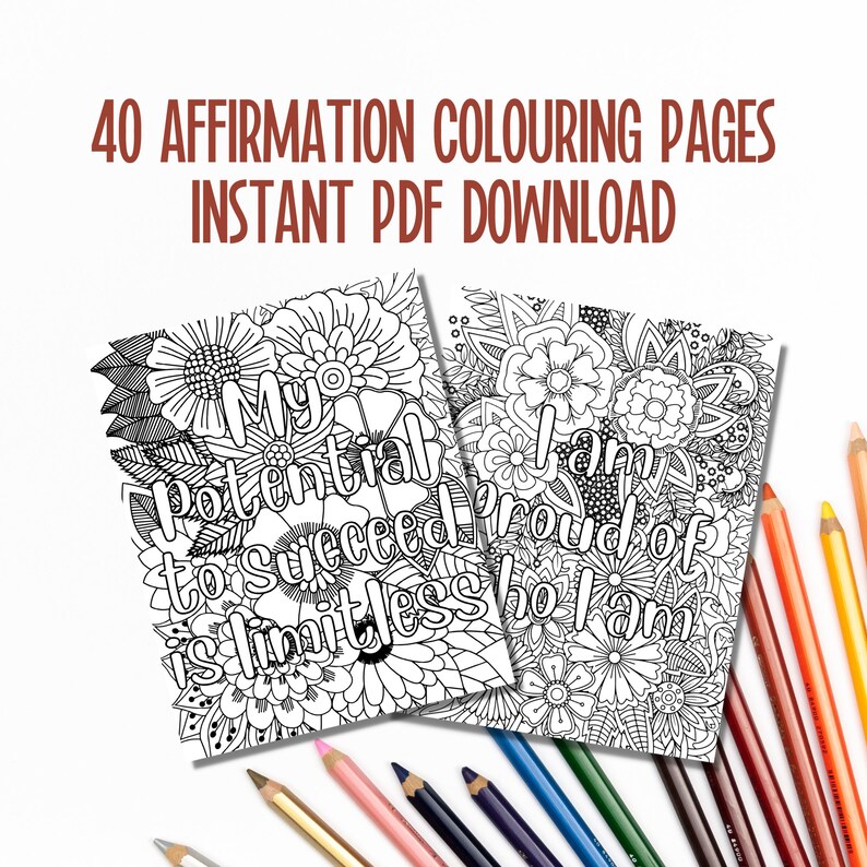 Affirmation Colouring Pages for Adults, Teens and Kids. Digital ...