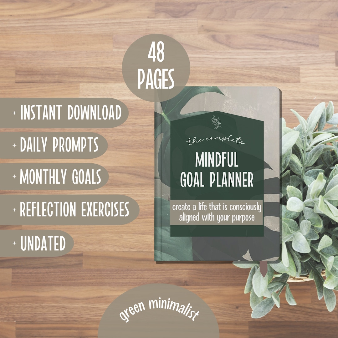 Mindful Goal Planner, Green Minimalist Theme, Undated Daily Journal ...
