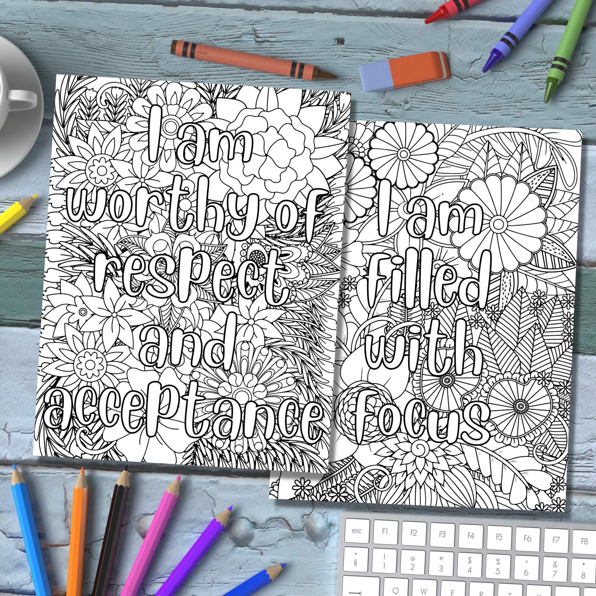 Affirmation Colouring Pages for Adults, Teens and Kids. Digital ...