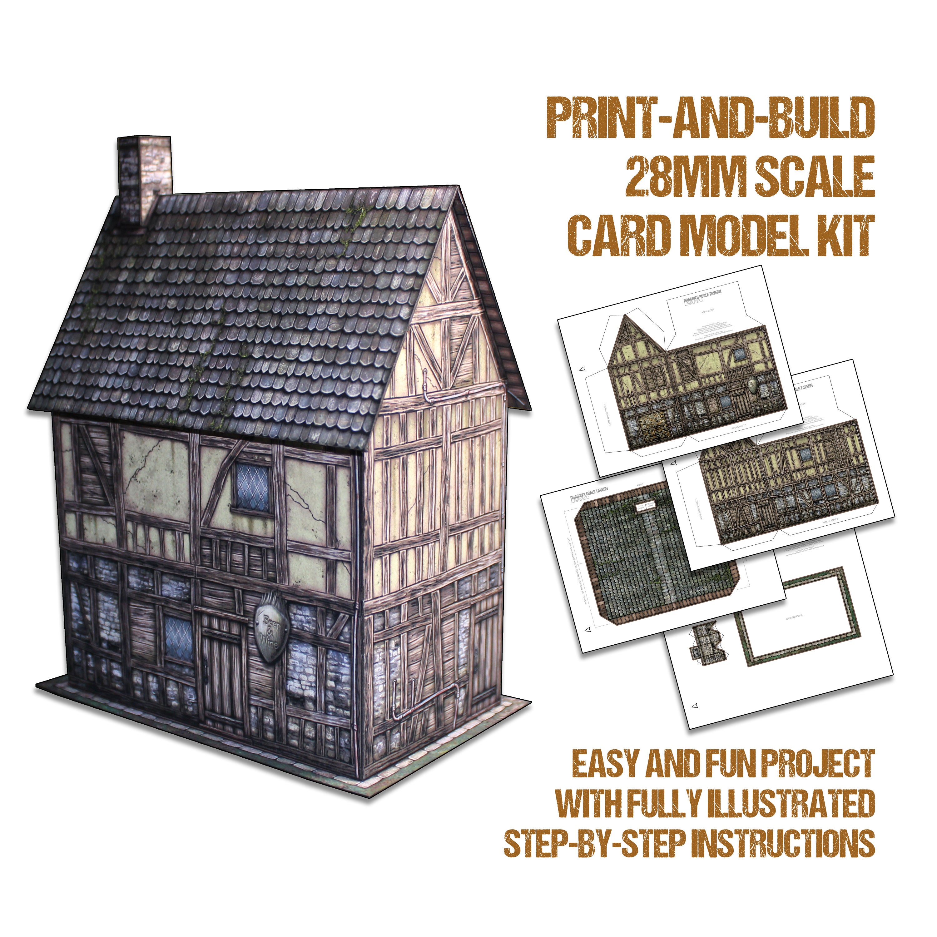 Dragon's Scale Tavern - 28mm Scale Card Model Kit [PDF and JPG Files ...