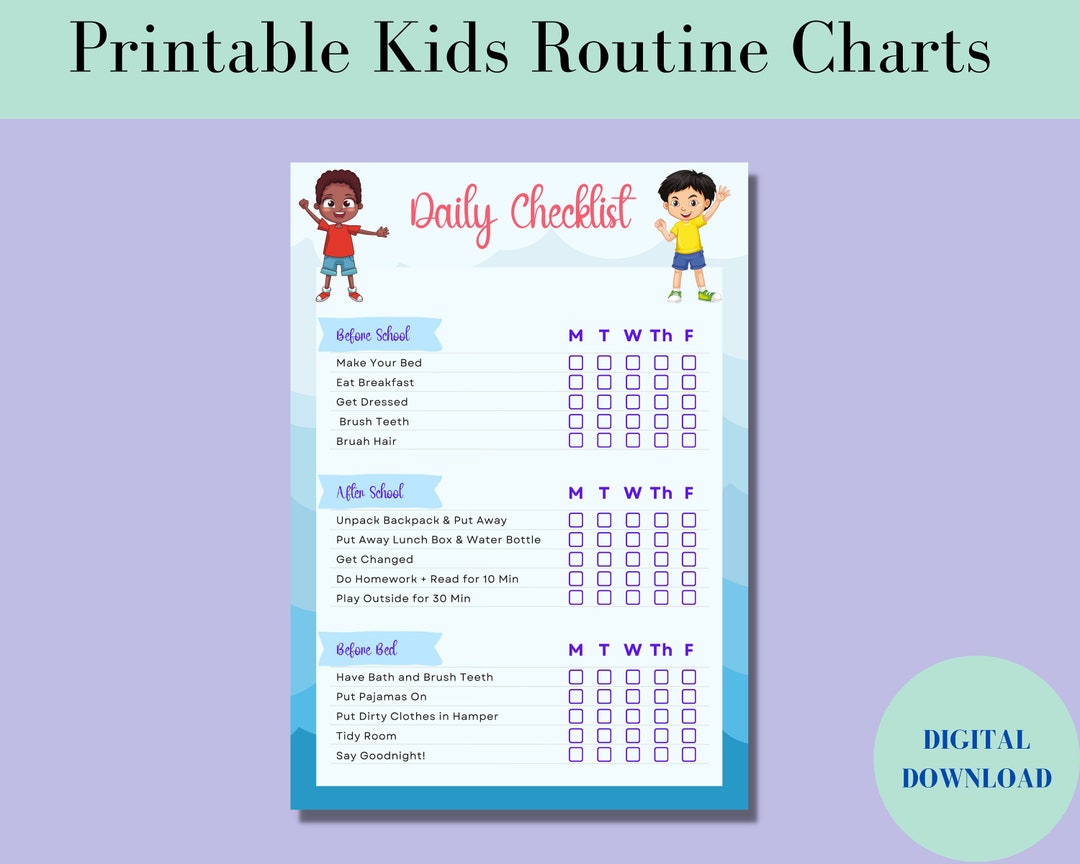 Kids Printable Routine Checklist Childrens Routine Chart - Etsy
