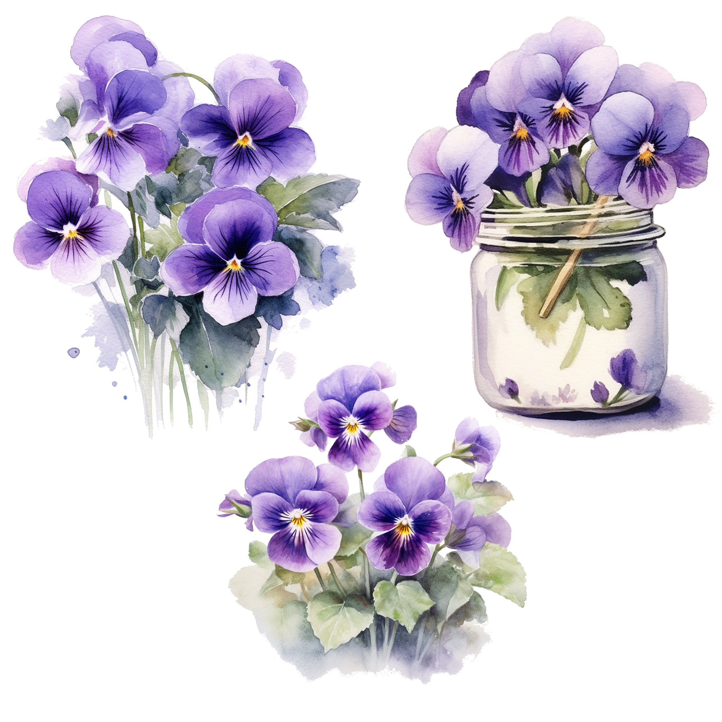 Watercolor Violets (1) 18 Transparent PNG, Digital Download, Printable ...