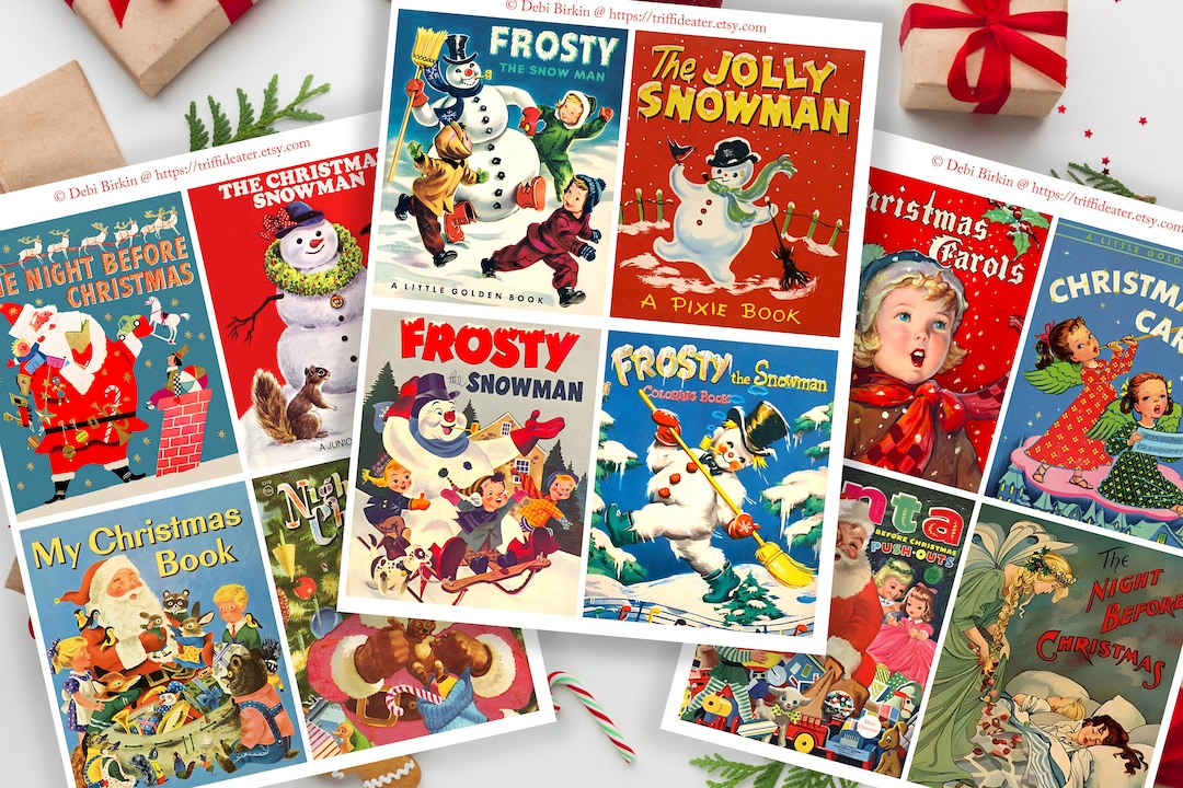 12 Vintage Christmas Book Cover Images 4x5 Inch Download Santa Tree ...