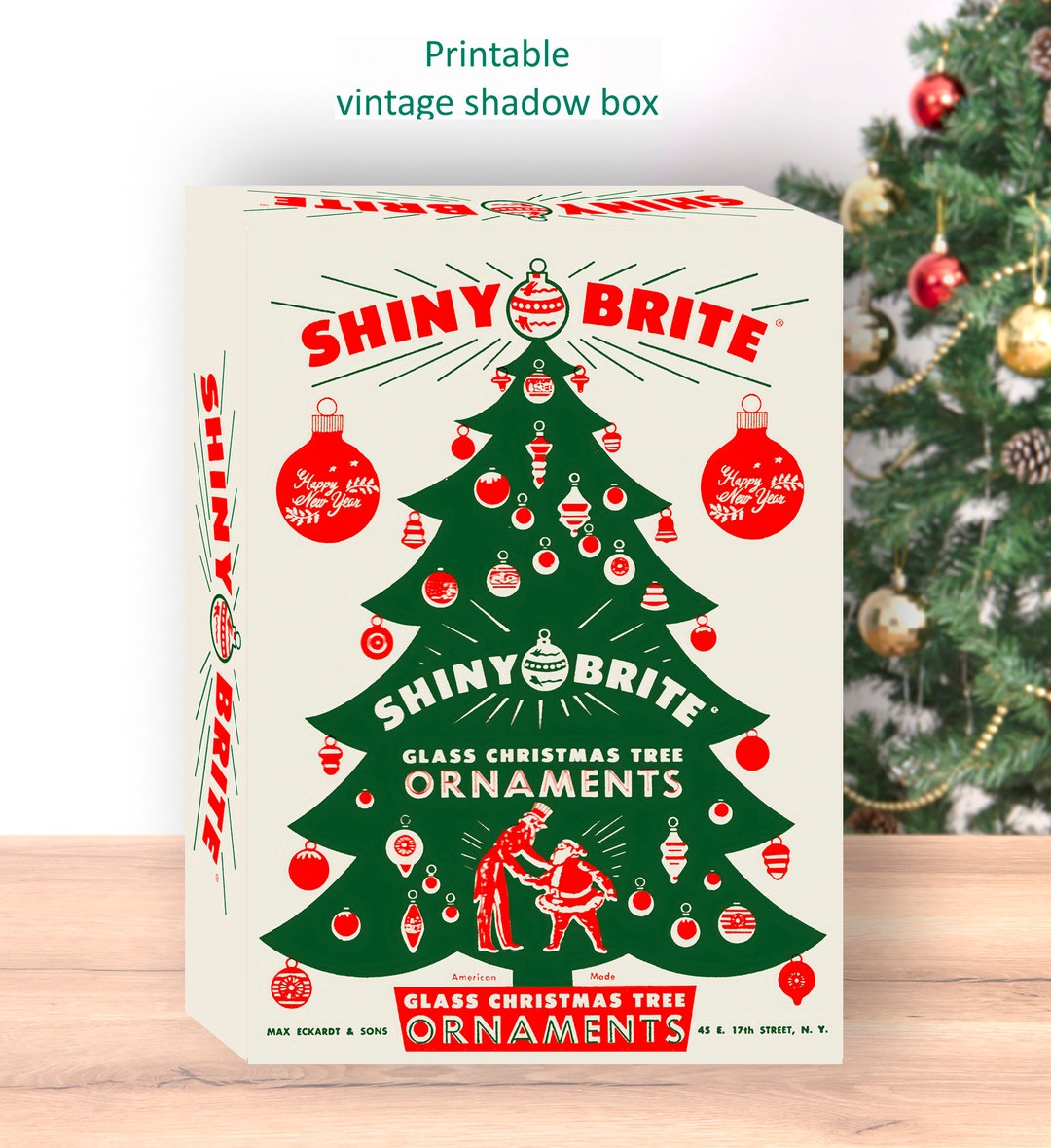 Vintage Digital Gift Box Shiny Brite Printable 5x7x1.25 Crafts, Retro ...