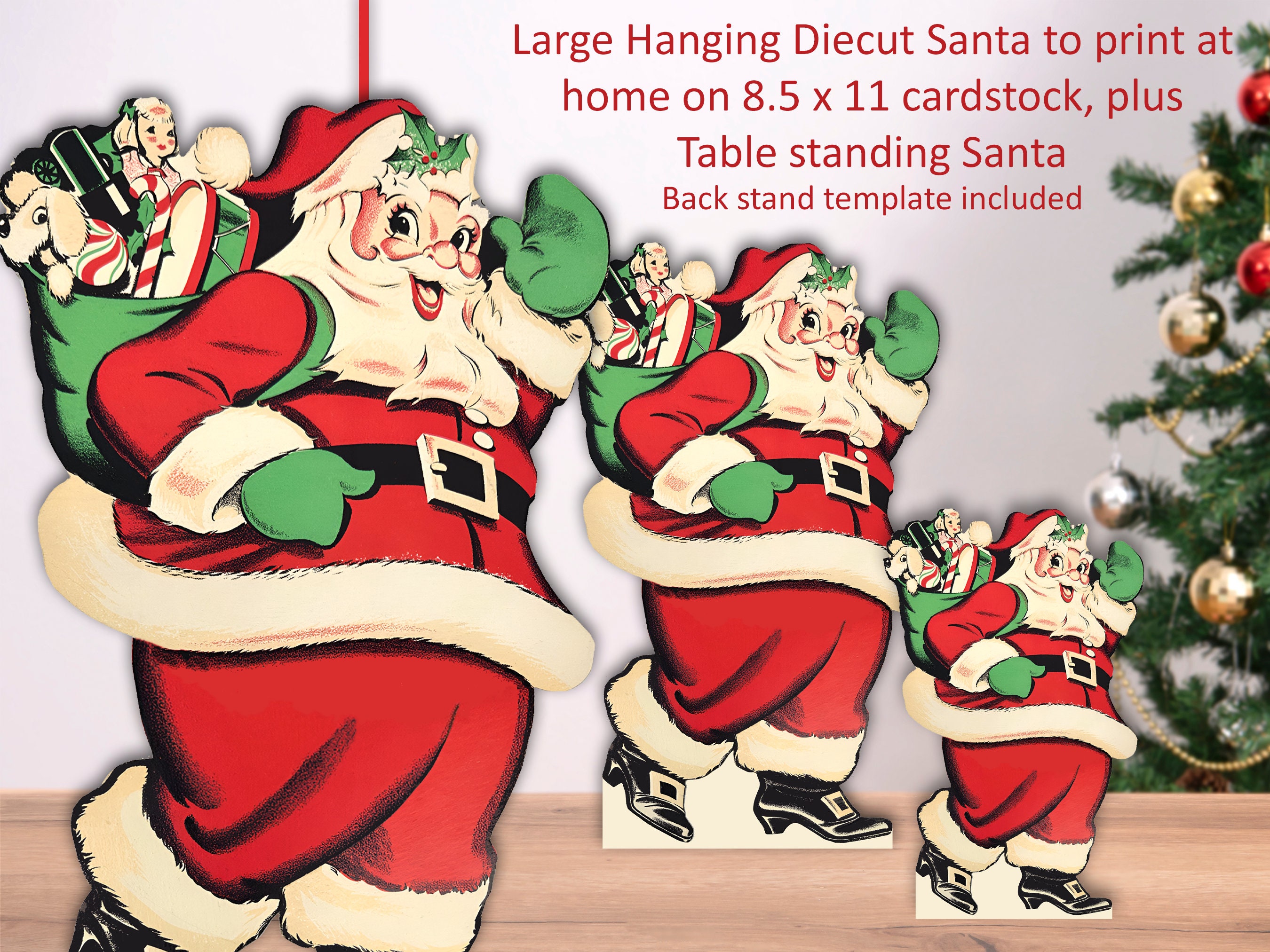 Printable Vintage Santa to Hang or Stand, (stand Included) Retro ...