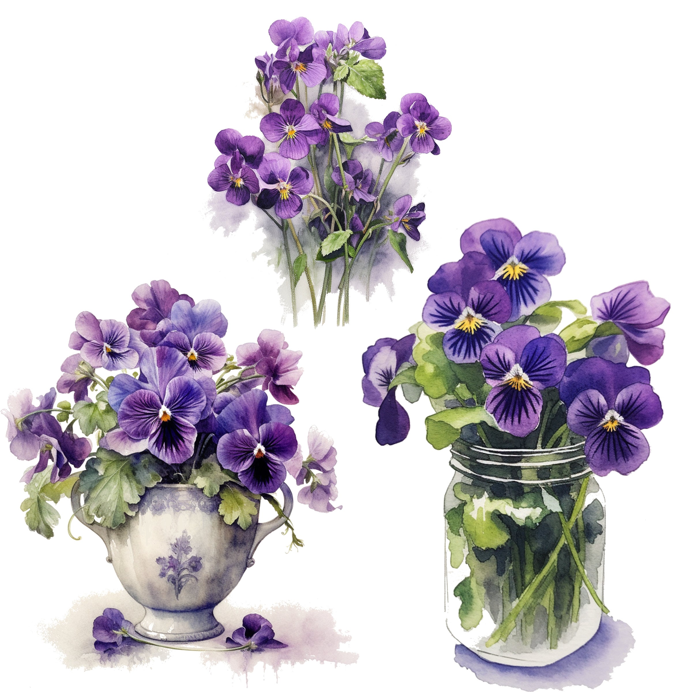 Watercolor Violets (2) 18 Transparent PNG, Digital Download, Printable ...