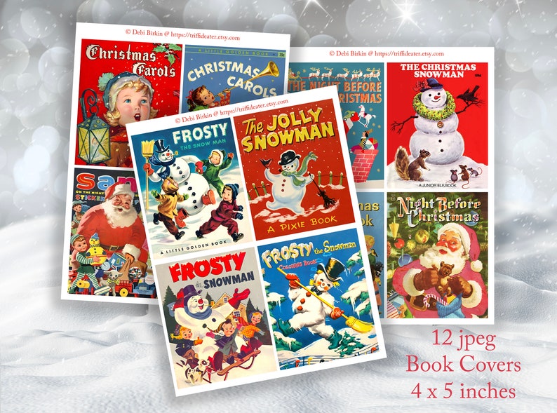 12 Vintage Christmas Book Cover Images 4x5 Inch Download Santa Tree ...