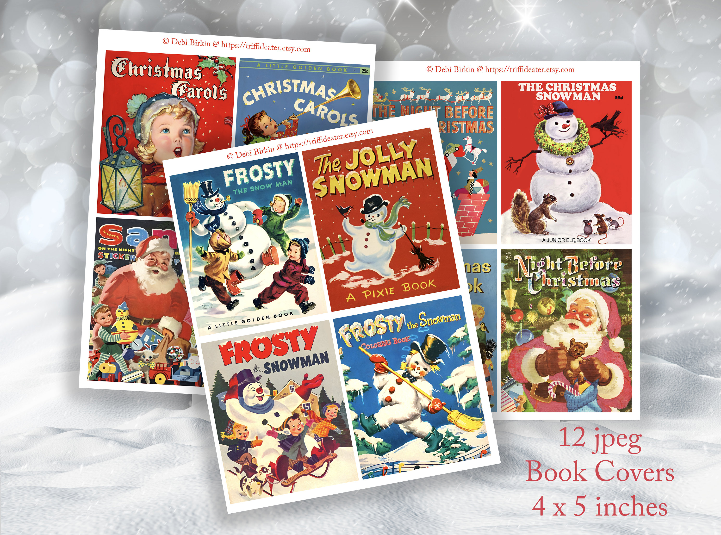 12 Vintage Christmas Book Cover Images 4x5 Inch Download Santa Tree ...