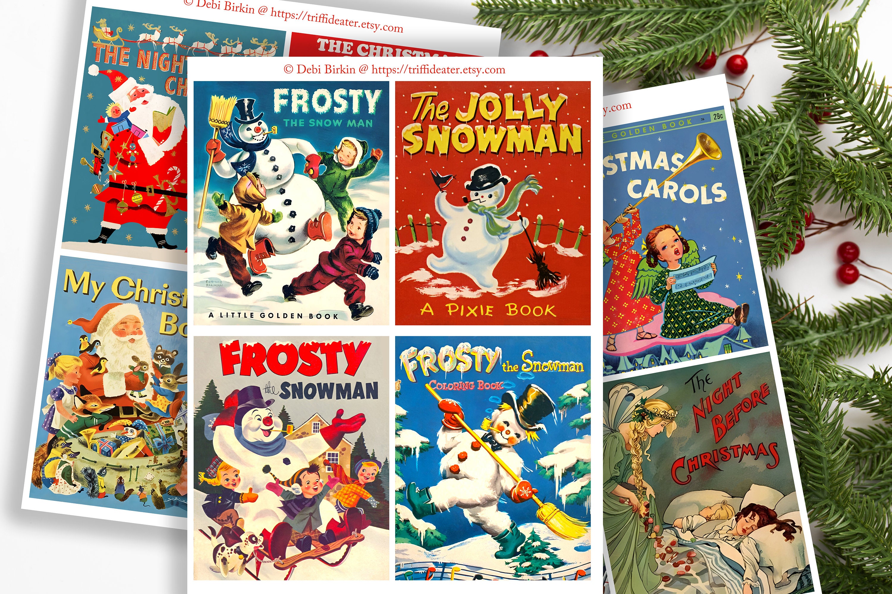 12 Vintage Christmas Book Cover Images 4x5 Inch Download Santa Tree ...