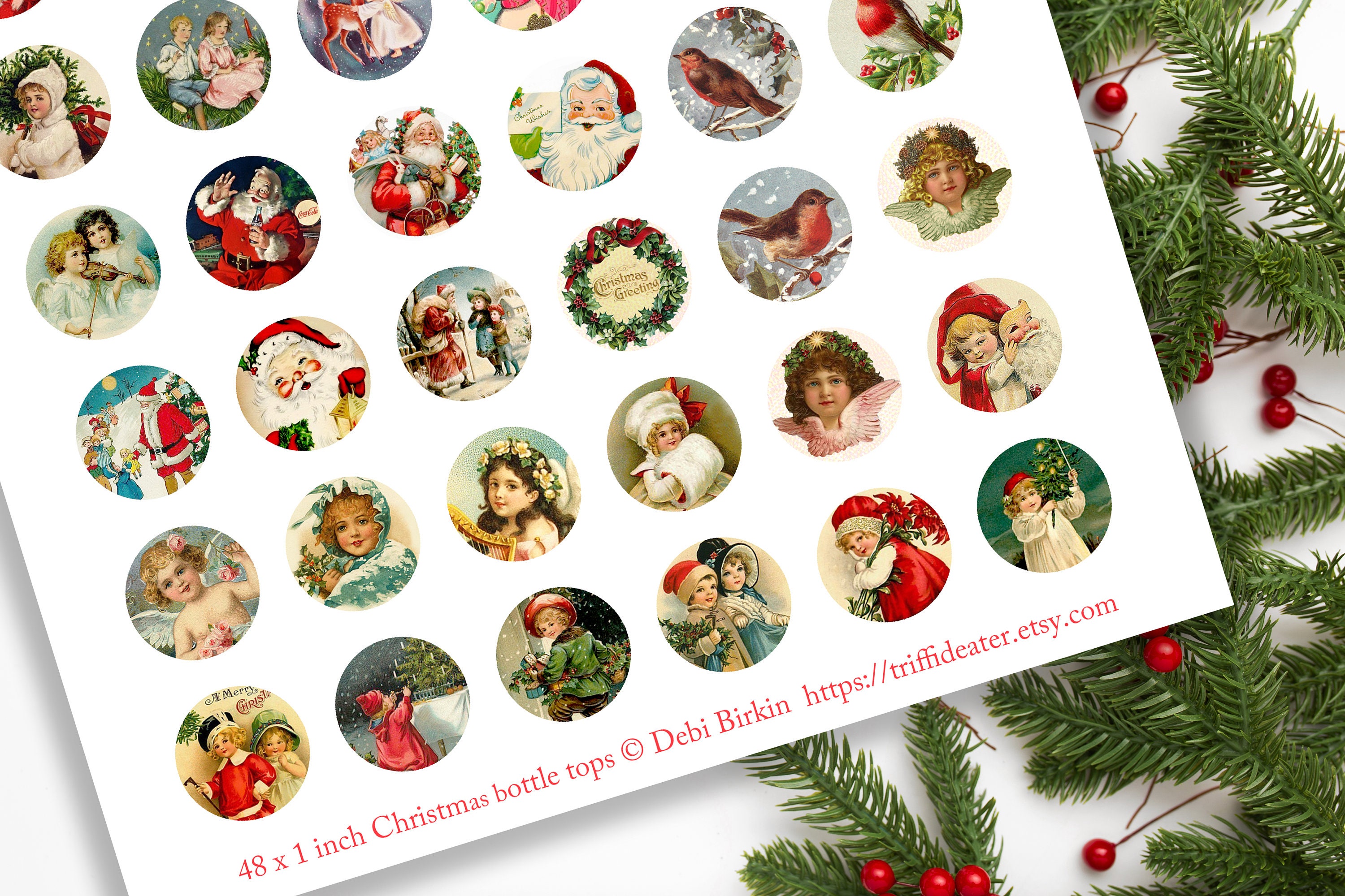 48 Christmas Bottle Caps Images 1inch Circles Download Santa Tree ...