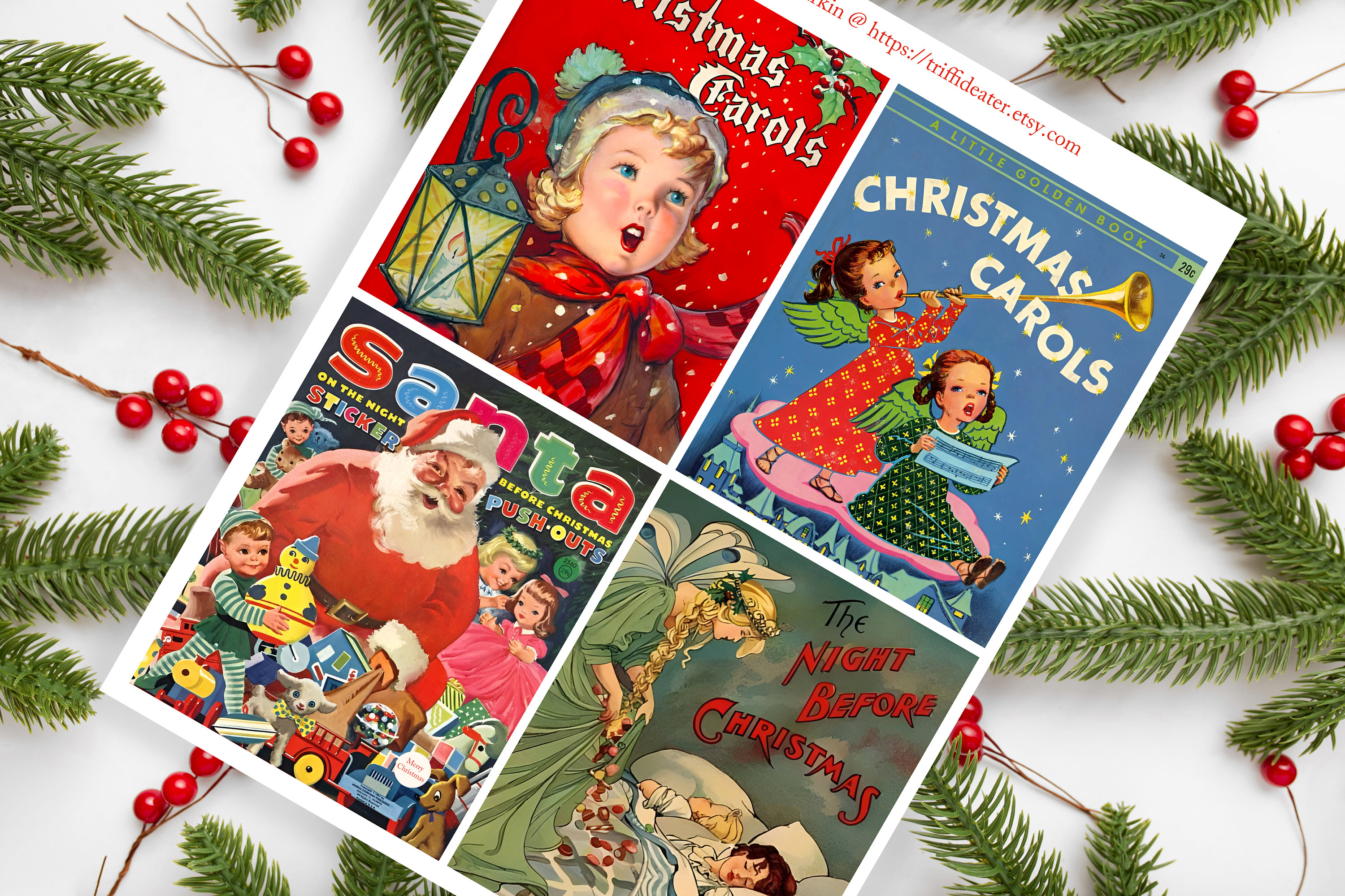 12 Vintage Christmas Book Cover Images 4x5 Inch Download Santa Tree ...