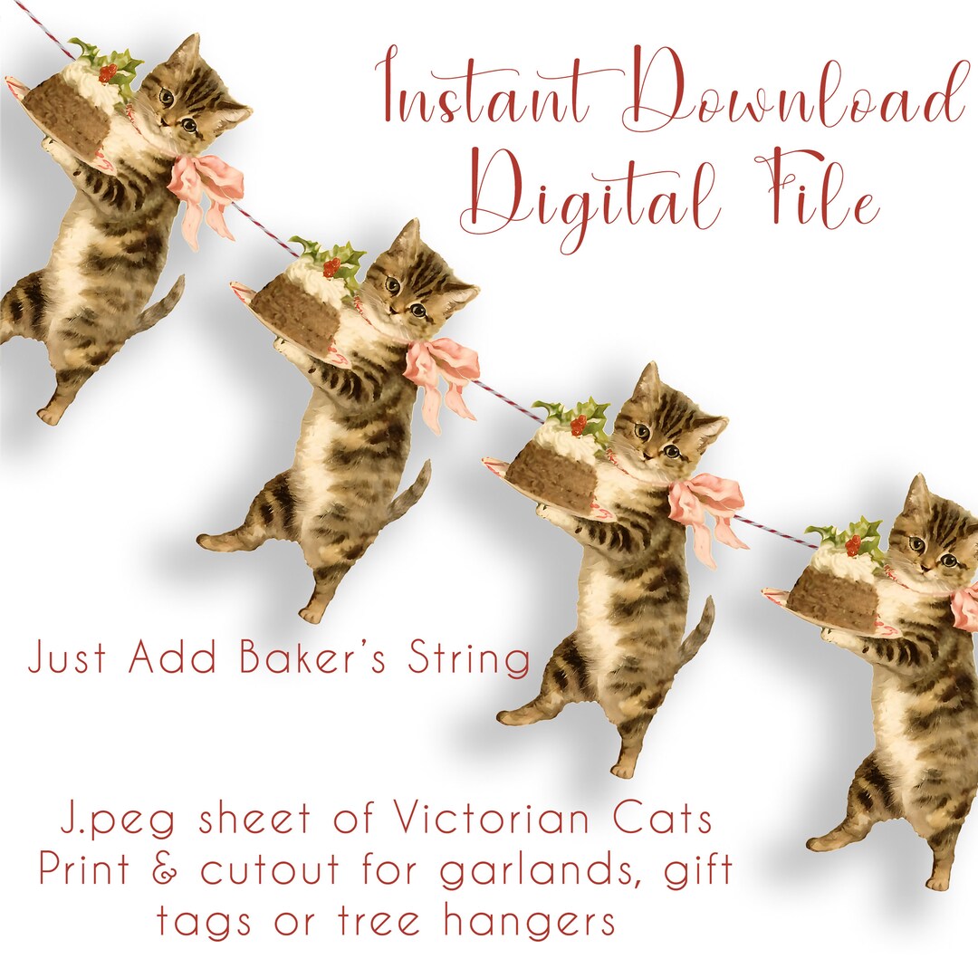 Vintage Christmas Cat Garland Bunting Instant Download Tree Hanger ...