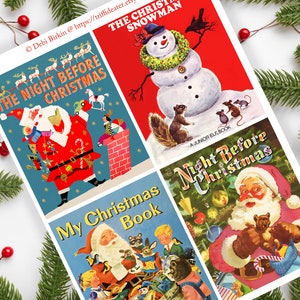 12 Vintage Christmas Book Cover Images 4x5 Inch Download Santa Tree ...