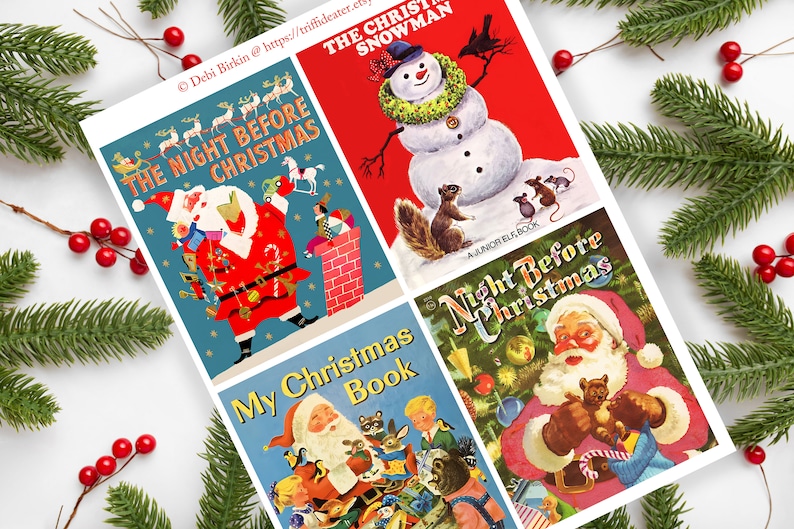 12 Vintage Christmas Book Cover Images 4x5 Inch Download Santa Tree ...