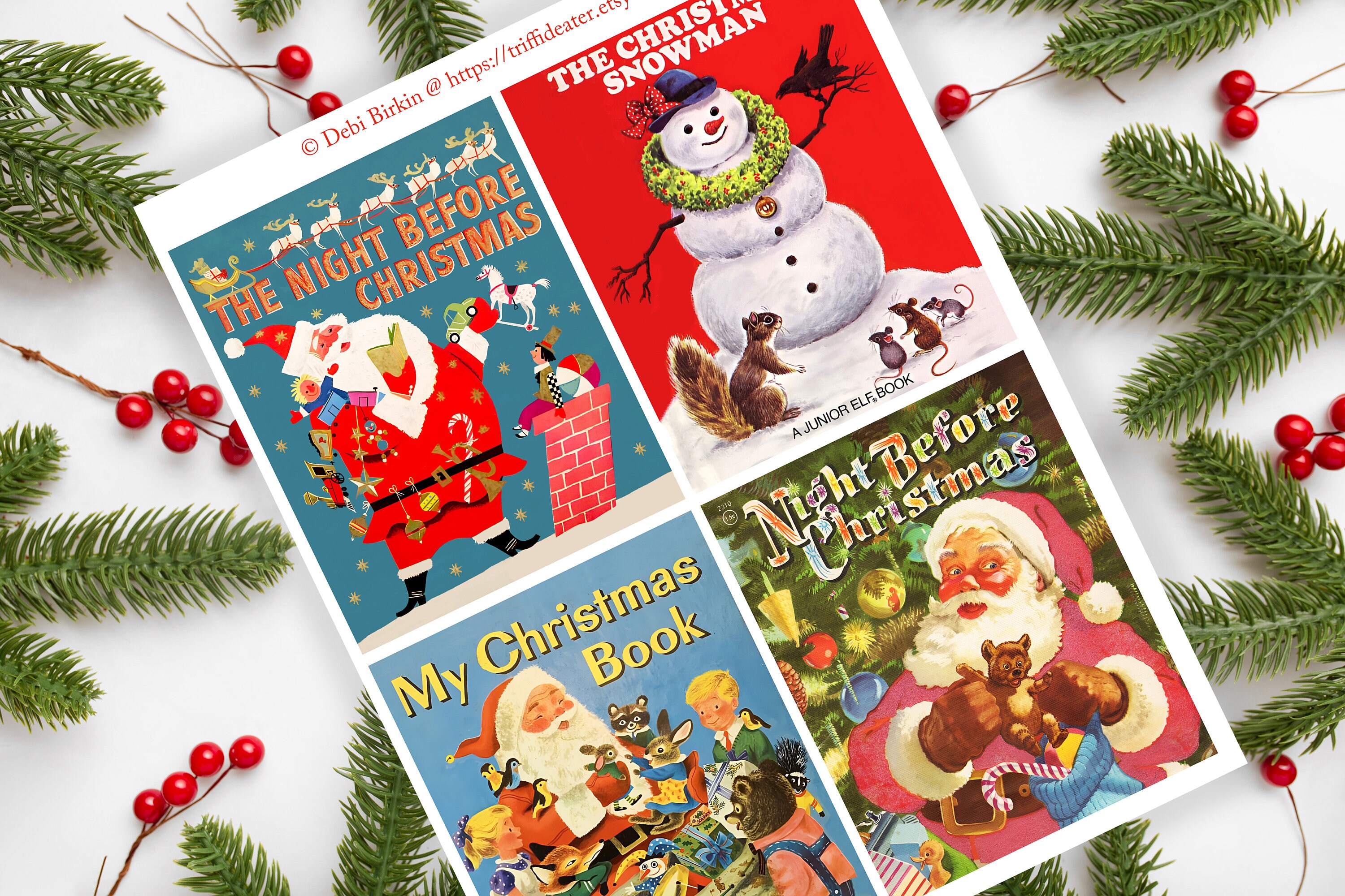 12 Vintage Christmas Book Cover Images 4x5 Inch Download Santa Tree ...
