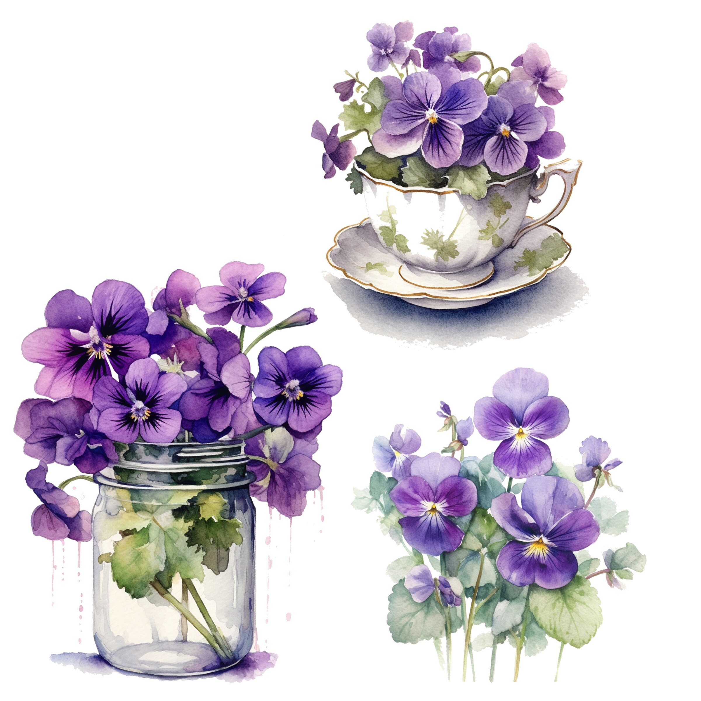 Watercolor Violets (1) 18 Transparent PNG, Digital Download, Printable ...