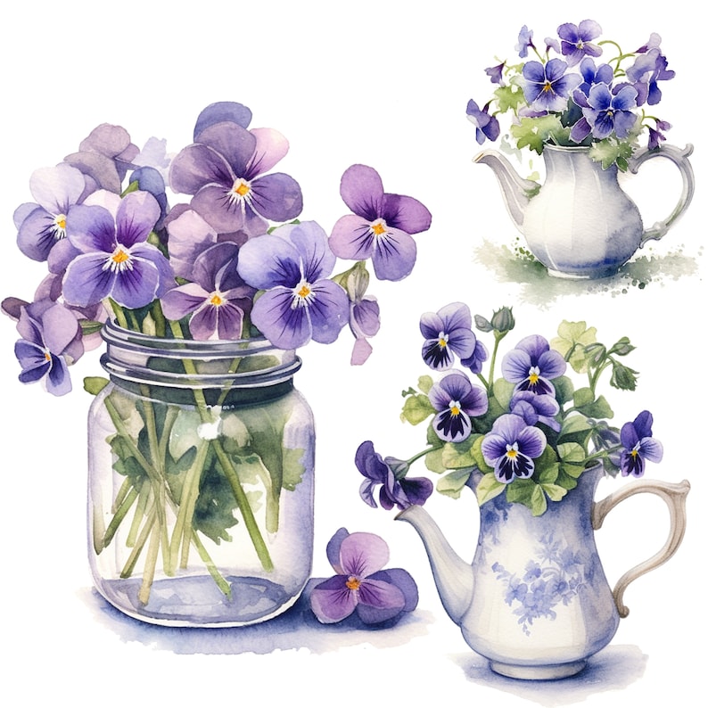 Watercolor Violets (2) 18 Transparent PNG, Digital Download, Printable ...
