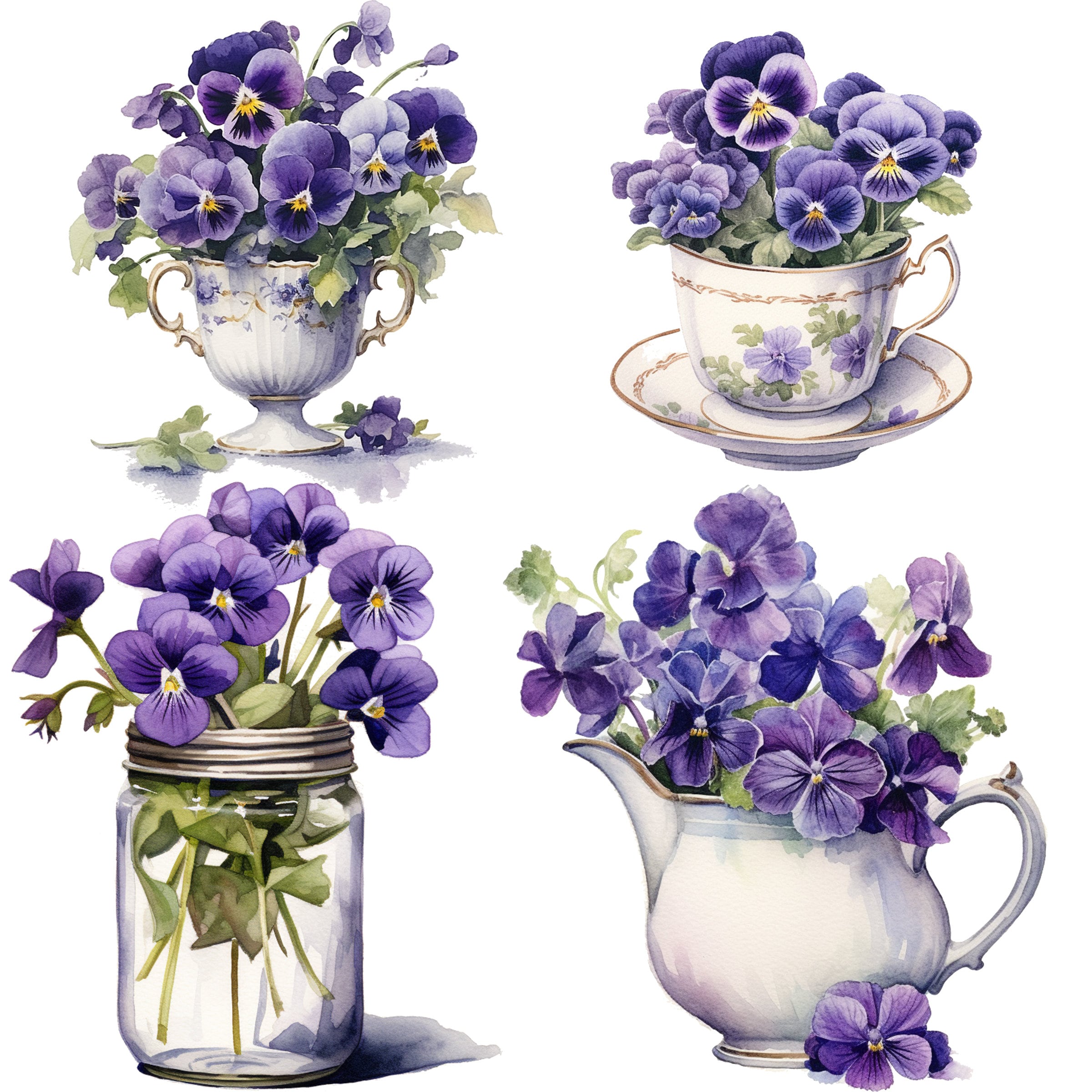 Watercolor Violets 1 18 Transparent PNG, Digital Download, Printable ...