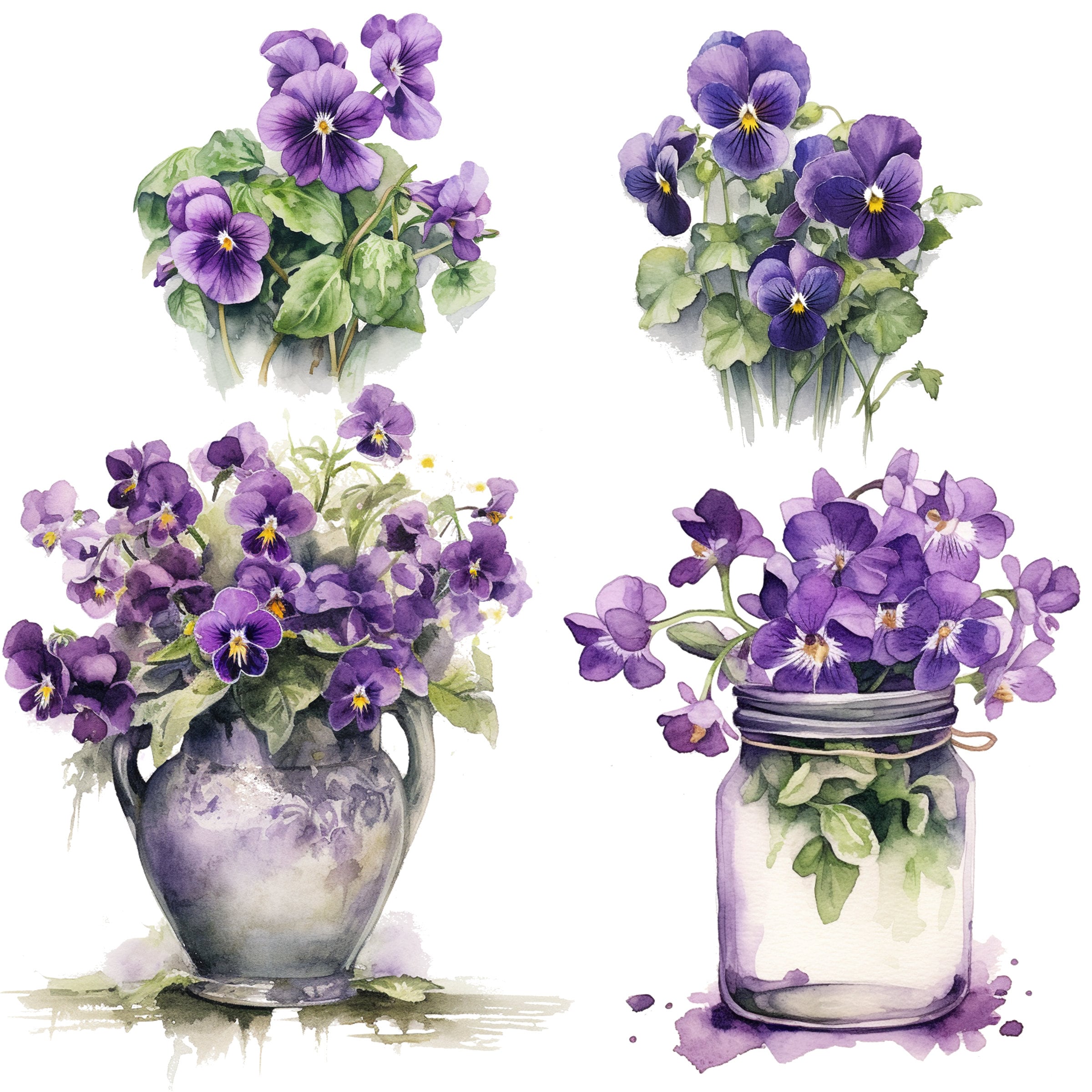 Watercolor Violets (2) 18 Transparent PNG, Digital Download, Printable ...