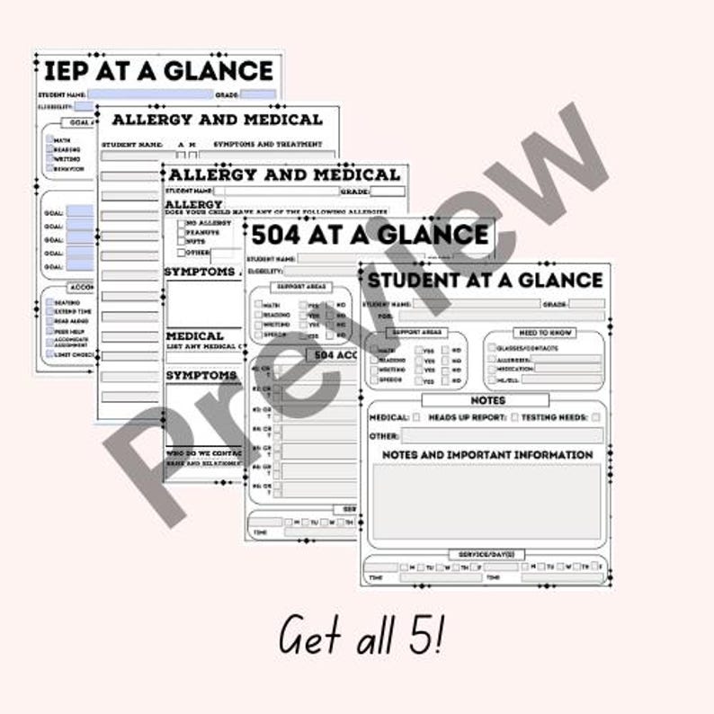 Fillable IEP at A Glance Forms: SPED Teacher Planner (PDF Downloadable ...