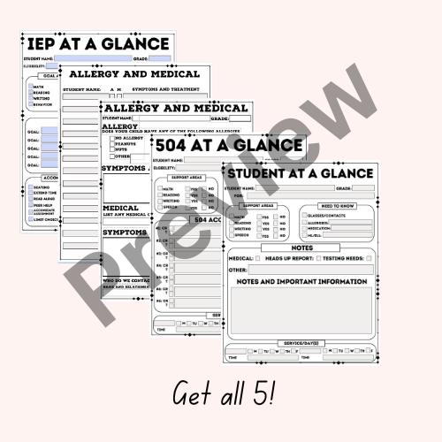 Fillable IEP at A Glance Forms: SPED Teacher Planner (PDF Downloadable ...
