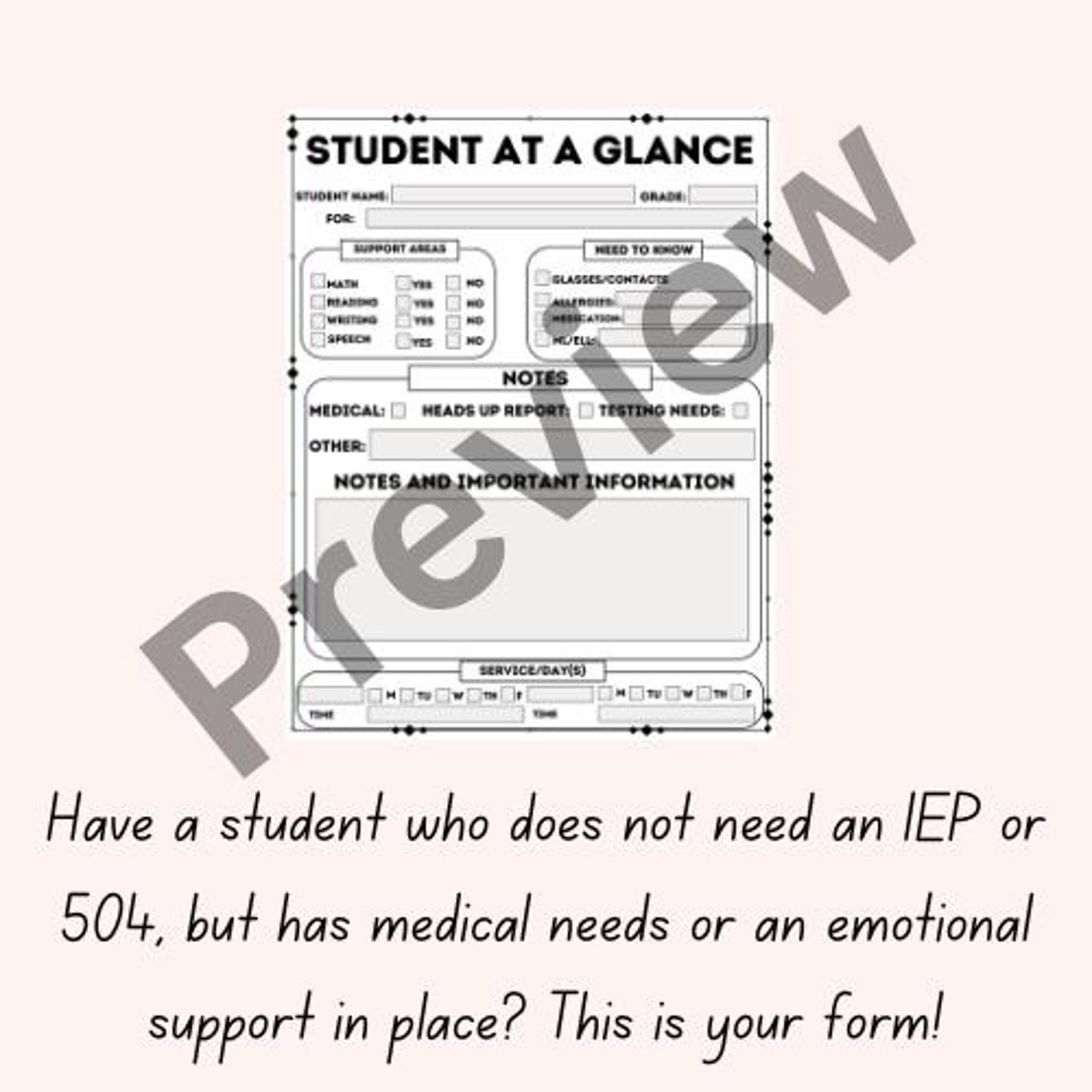 Fillable IEP at A Glance Forms: SPED Teacher Planner (PDF Downloadable ...