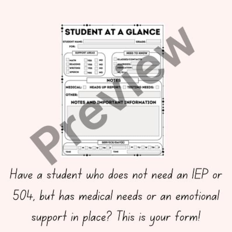 Fillable IEP at A Glance Forms: SPED Teacher Planner (PDF Downloadable ...
