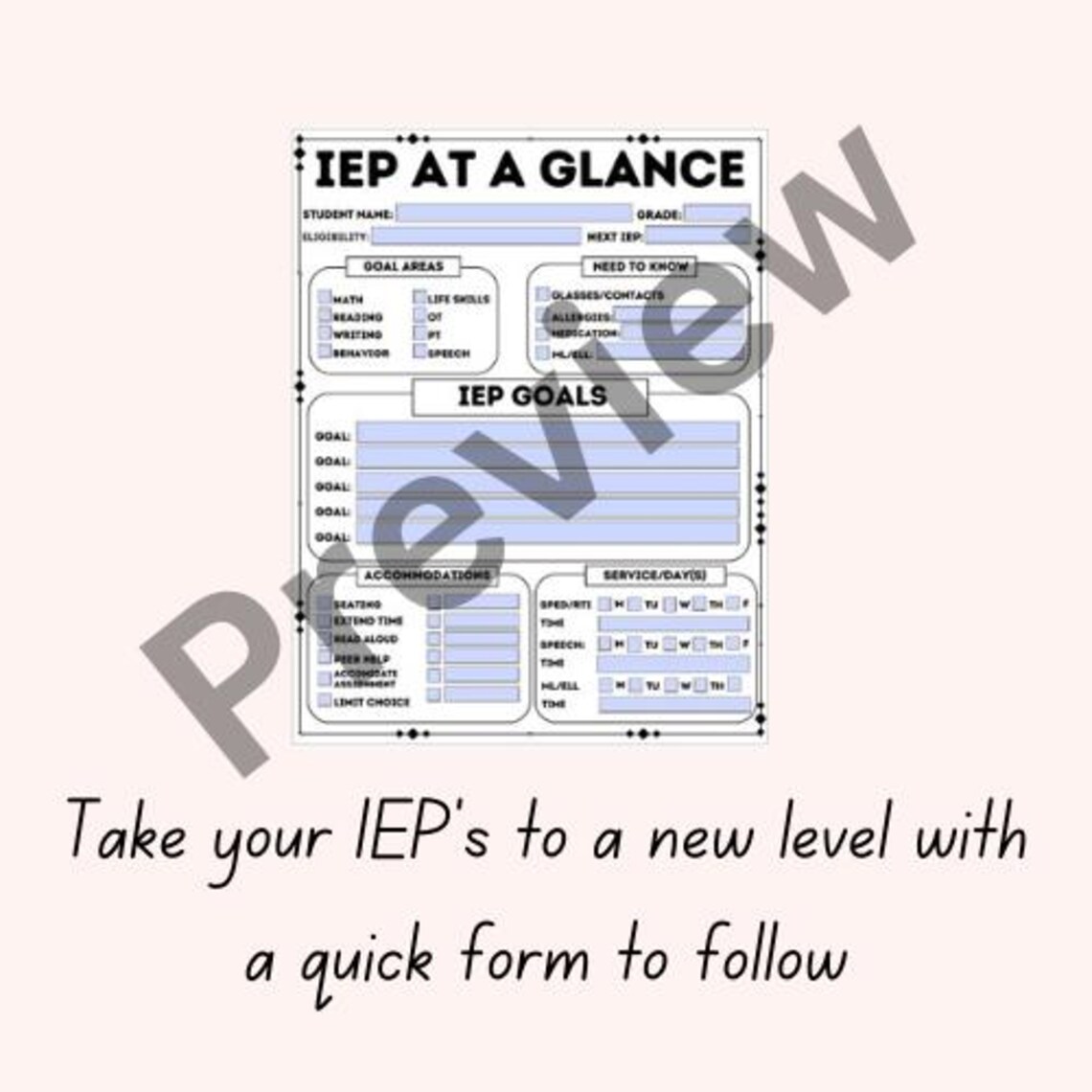 Fillable IEP at A Glance Forms: SPED Teacher Planner (PDF Downloadable ...