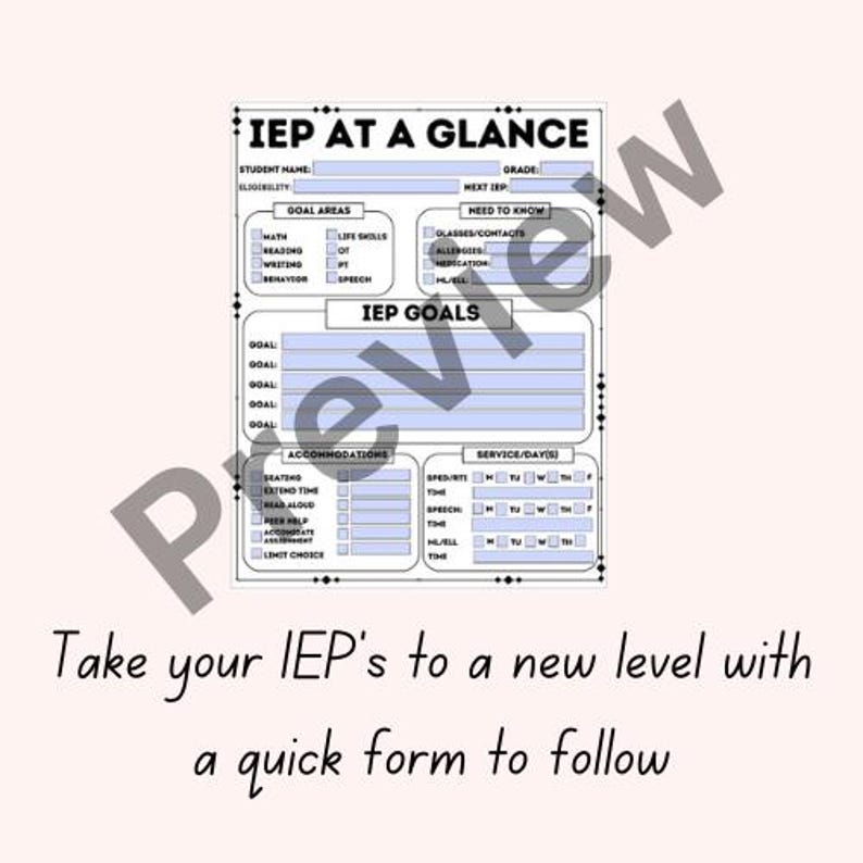 Fillable IEP at A Glance Forms: SPED Teacher Planner (PDF Downloadable ...