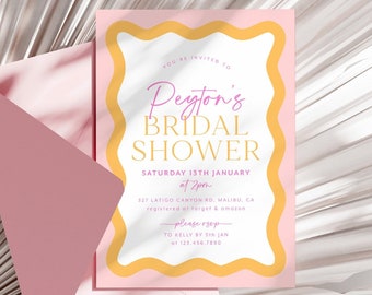 Pink/orange Squiggle Invitation, Modern Party Invite, Wavy Invitation ...