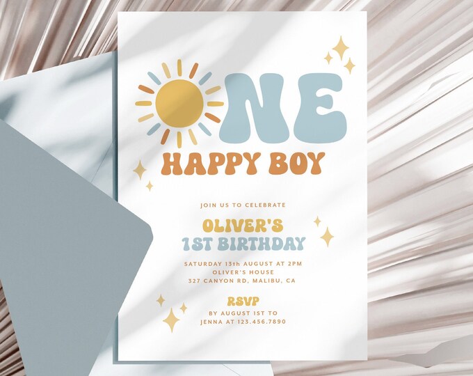 One Happy Boy Birthday Bundle 1st Birthday Invitation for Boy First ...