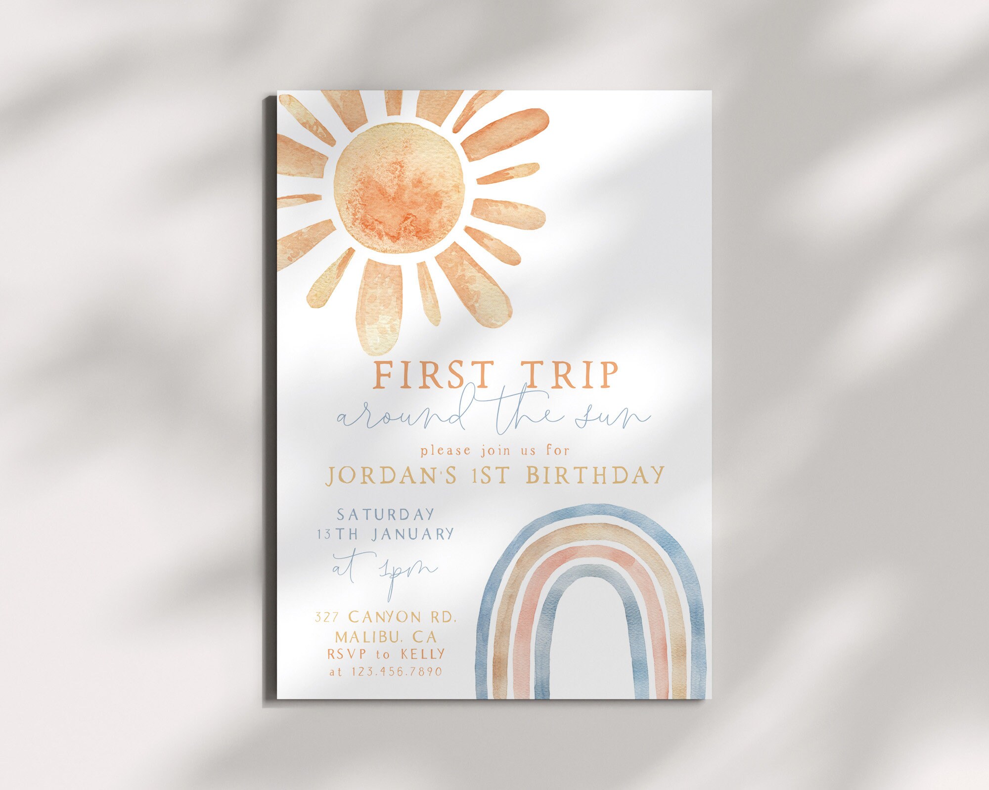 Editable First Trip Around the Sun Birthday Invitation, 1st Birthday ...
