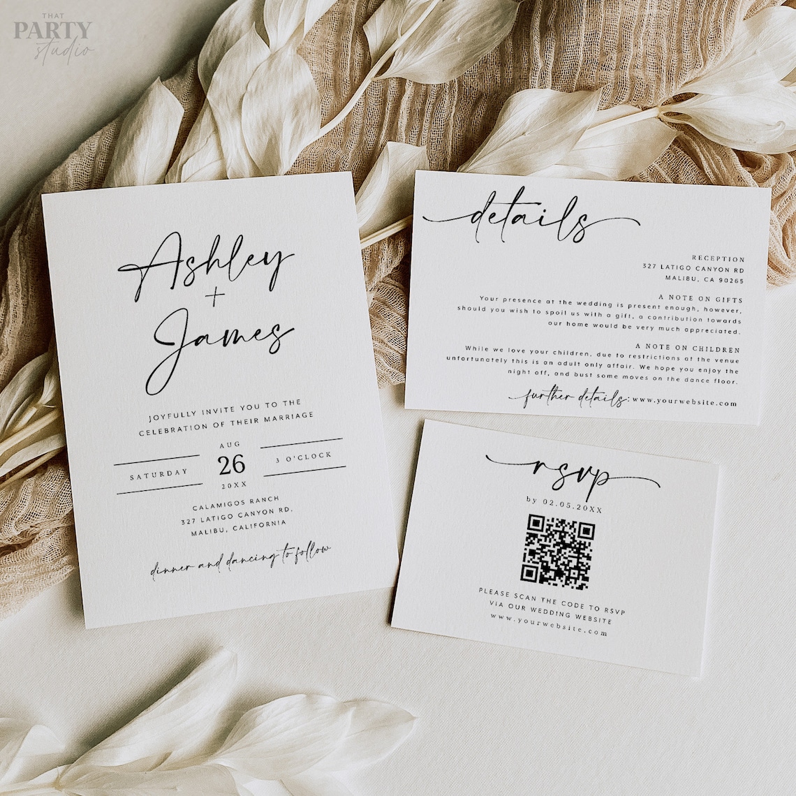 Minimalist Wedding Invitation Template, Editable Minimal Wedding Invite ...