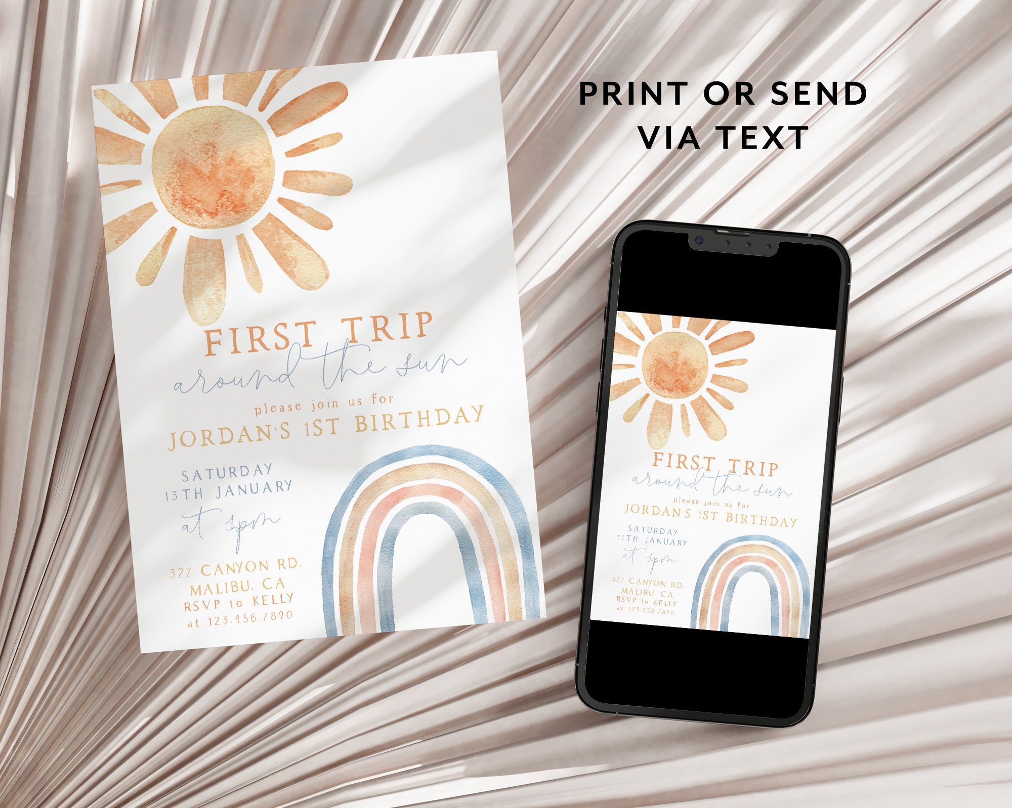 Editable First Trip Around the Sun Birthday Invitation, 1st Birthday ...