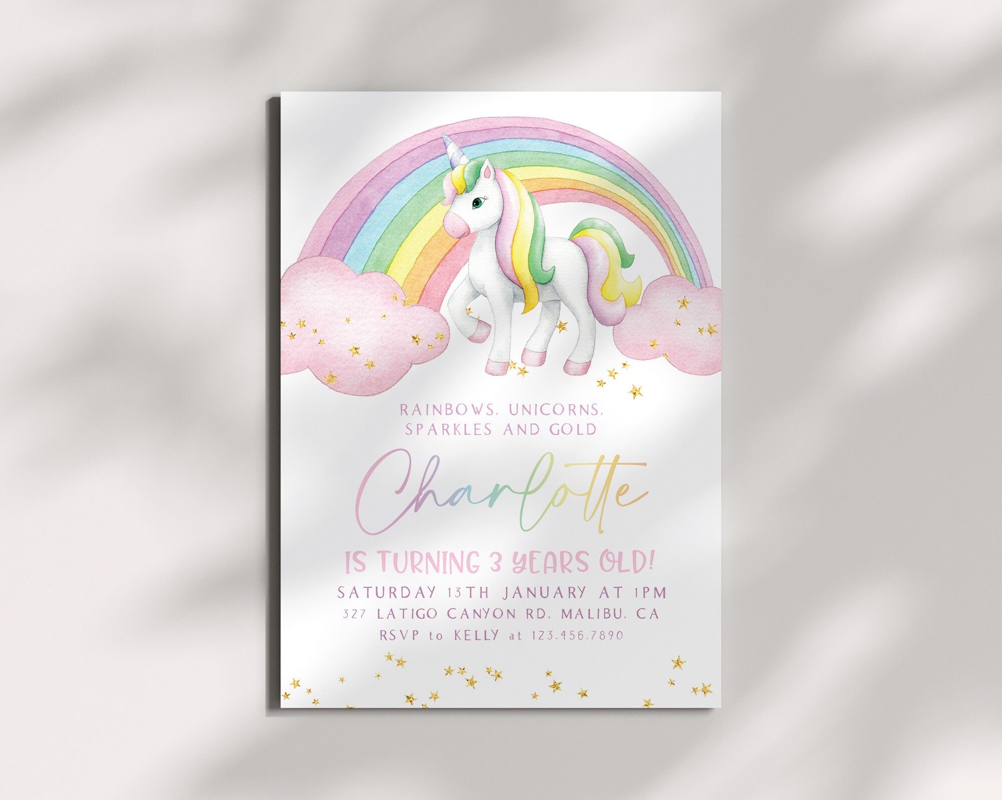 Unicorn Birthday Invitation Template, Rainbow Unicorn Invitation ...