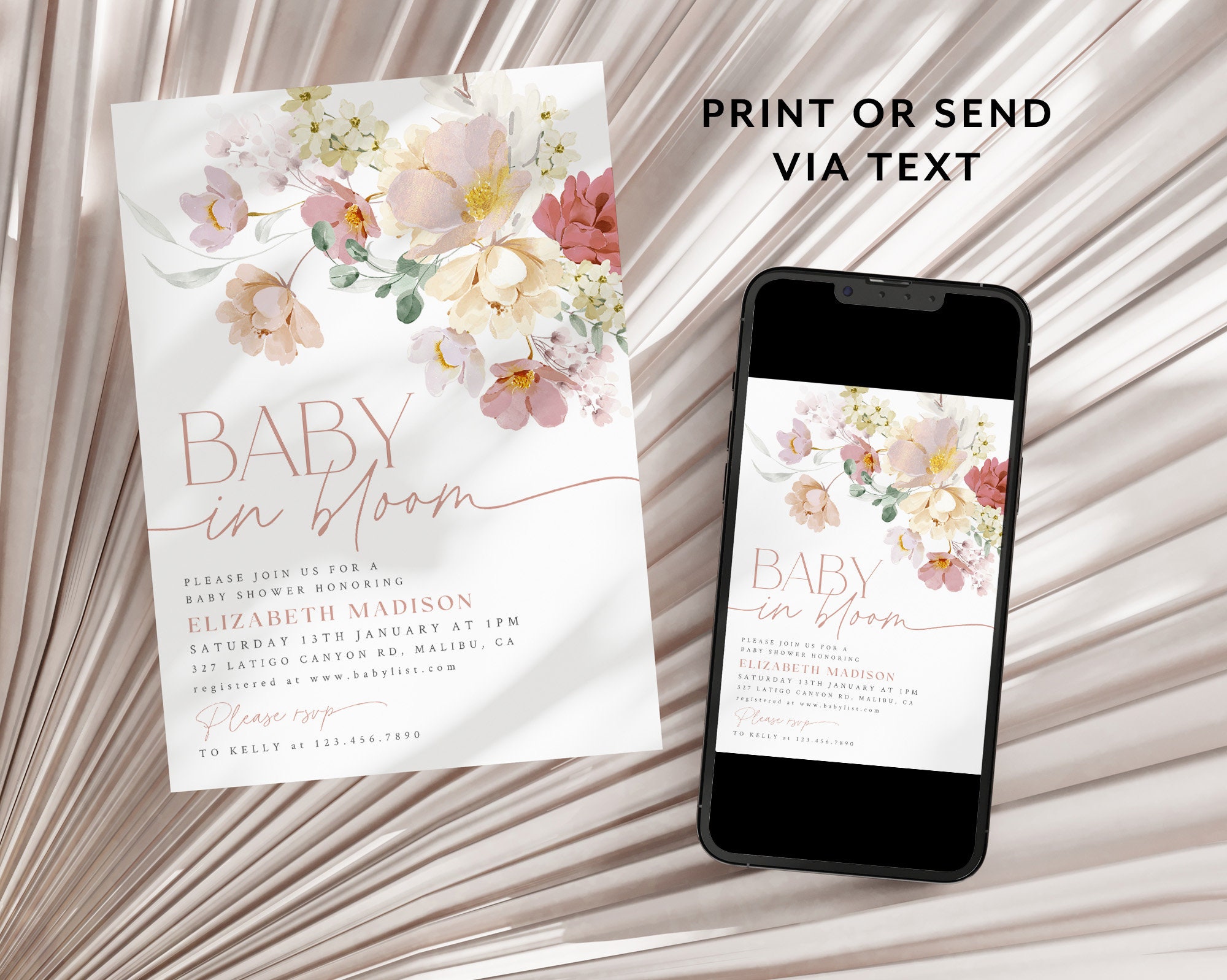 Baby in Bloom Baby Shower Invitation, Spring Baby Shower Invite, Floral ...