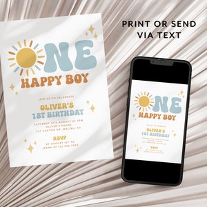 Boho Sun 1st Birthday Invitation: One Happy Boy (digital Download) - Etsy