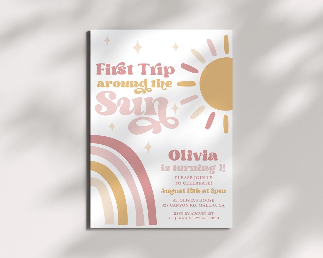 Editable First Trip Around the Sun Birthday Invitation, 1st Birthday ...