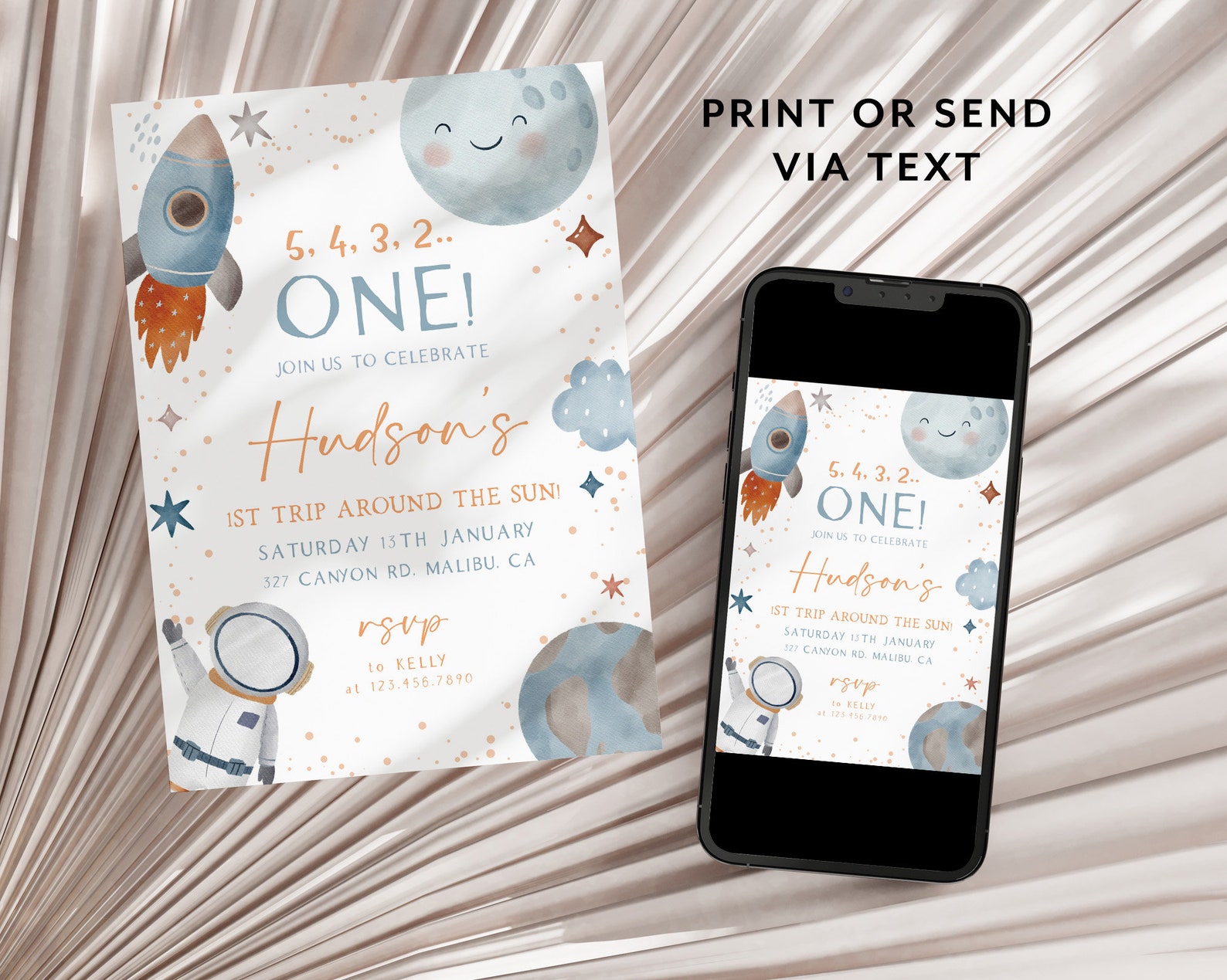 First Trip Around the Sun Birthday Party Invitation, 1st Birthday Party Invite, Space Invitation ...