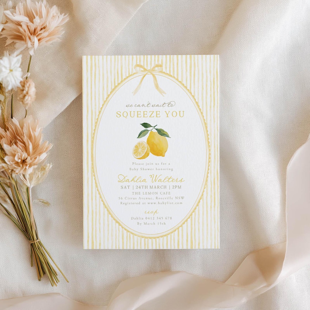 We Can't Wait to Squeeze You Lemon Baby Shower Invite, Girl Baby ...