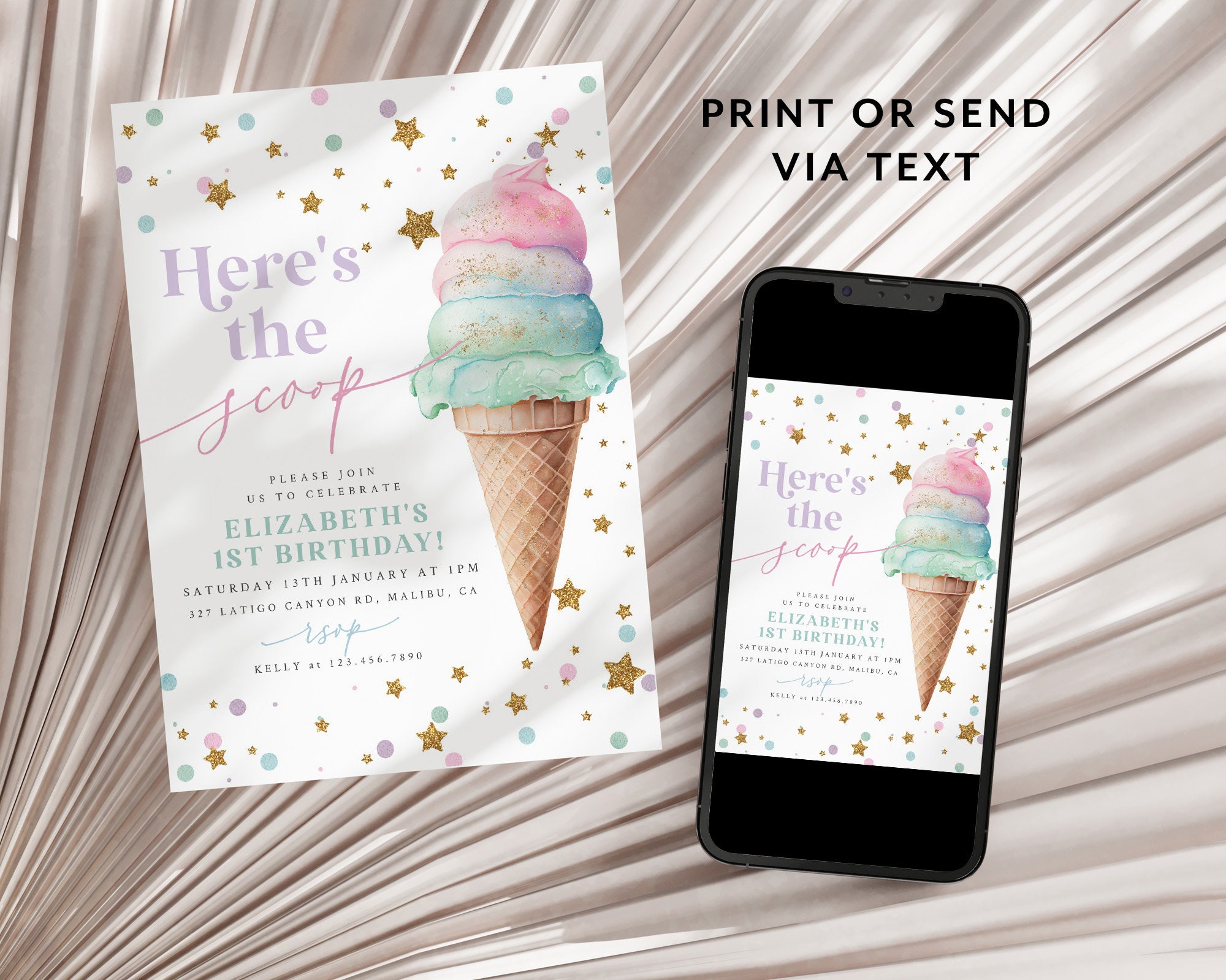 Ice Cream Birthday Invitation, Pastel Ice Cream Birthday Invite, Ice ...