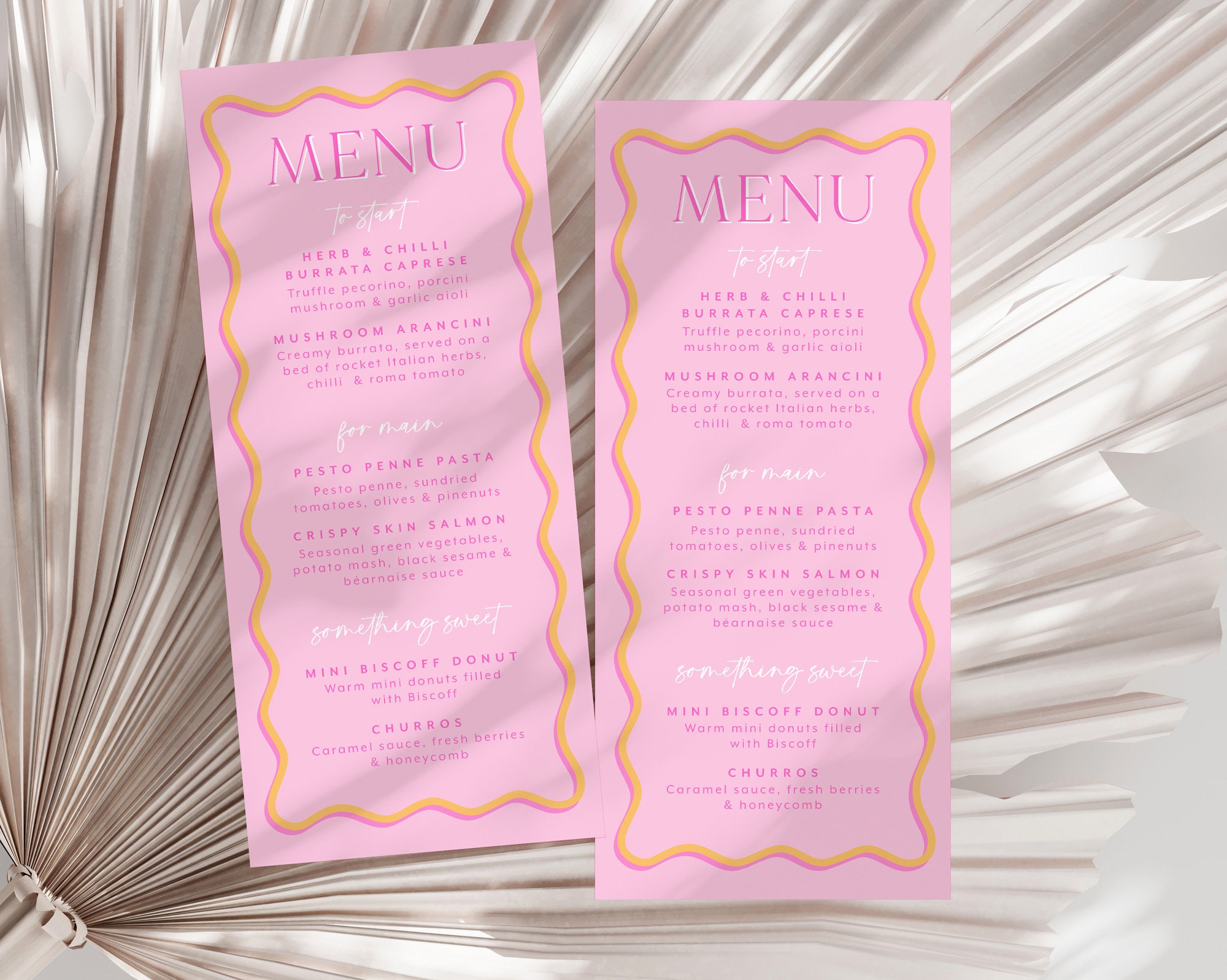 Bridal Shower Menu Template Wavy Pink and Orange Wriggly Border Bridal ...