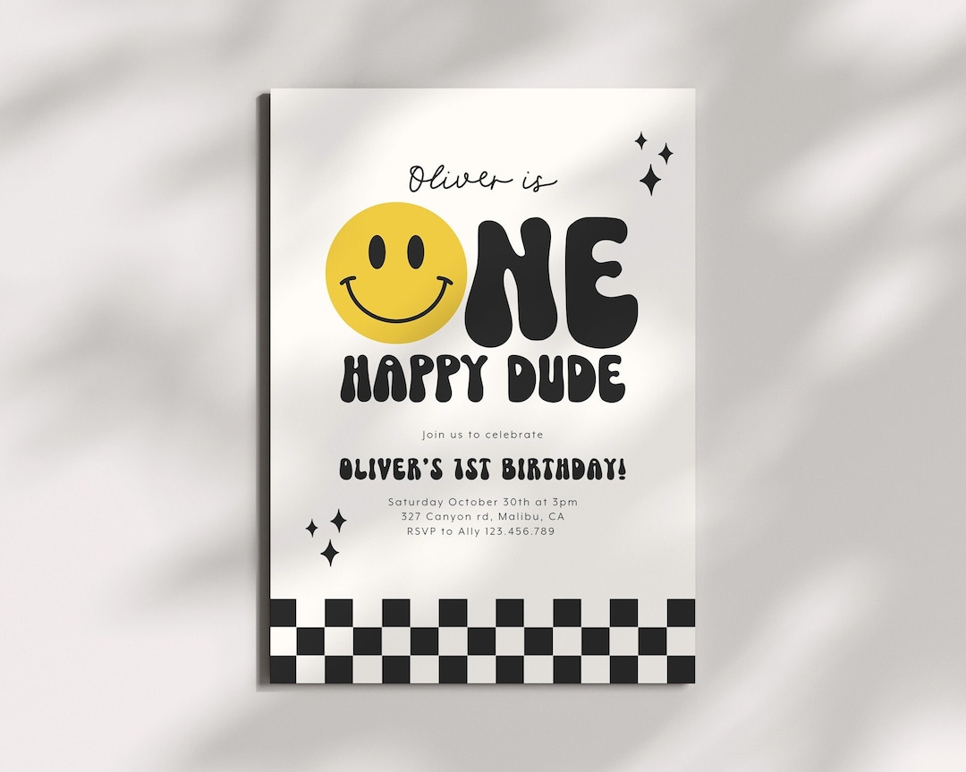 One Happy Dude Invitation Template, Printable 1st Birthday Invitation ...