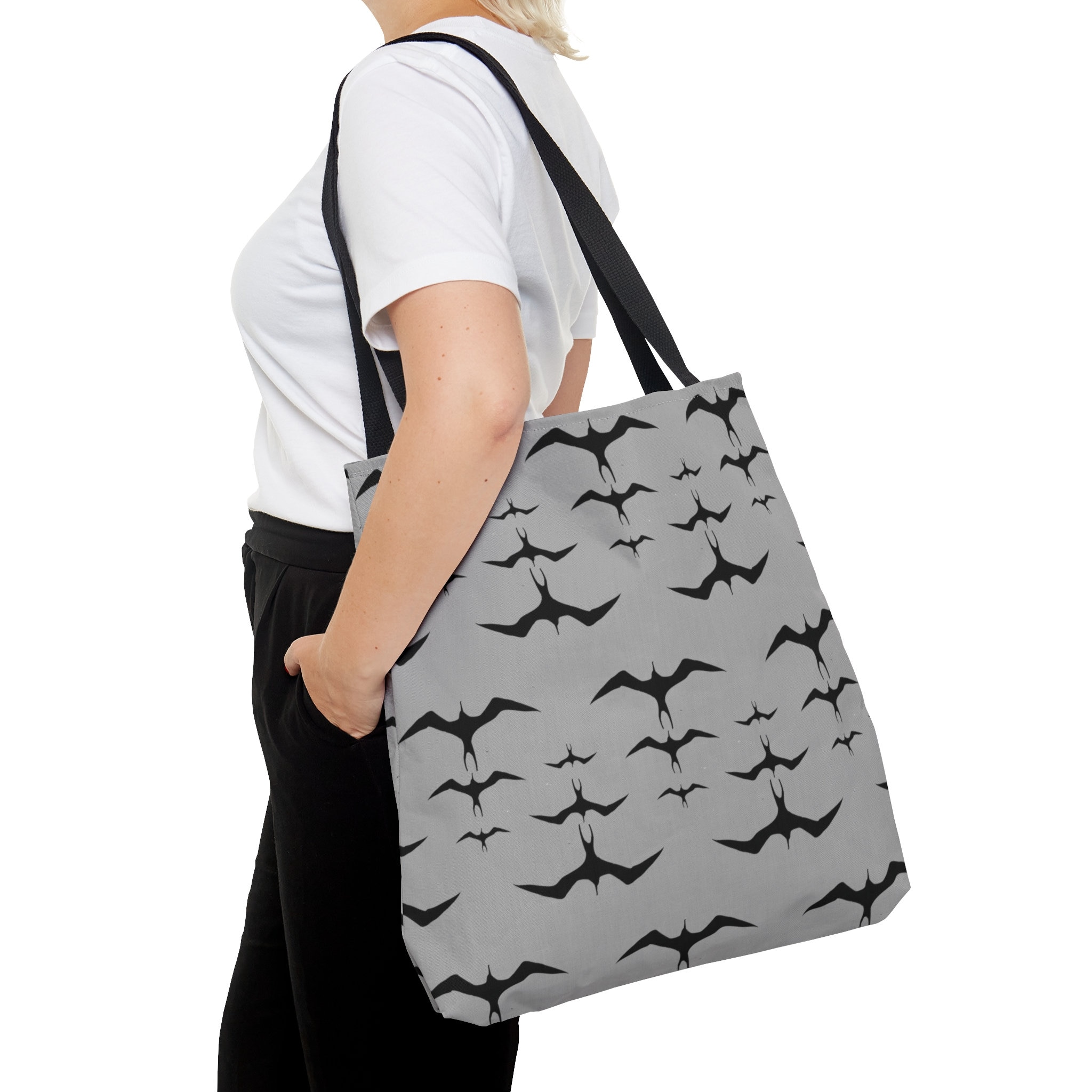 Gray Iwa Bird Pattern Tote Bag, Elegant Hawaiian Iwa Bird Tote Bag ...